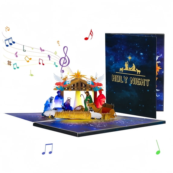 gleaminglife 3D Pop-up Nativity Christmas Card with Music & Light ...