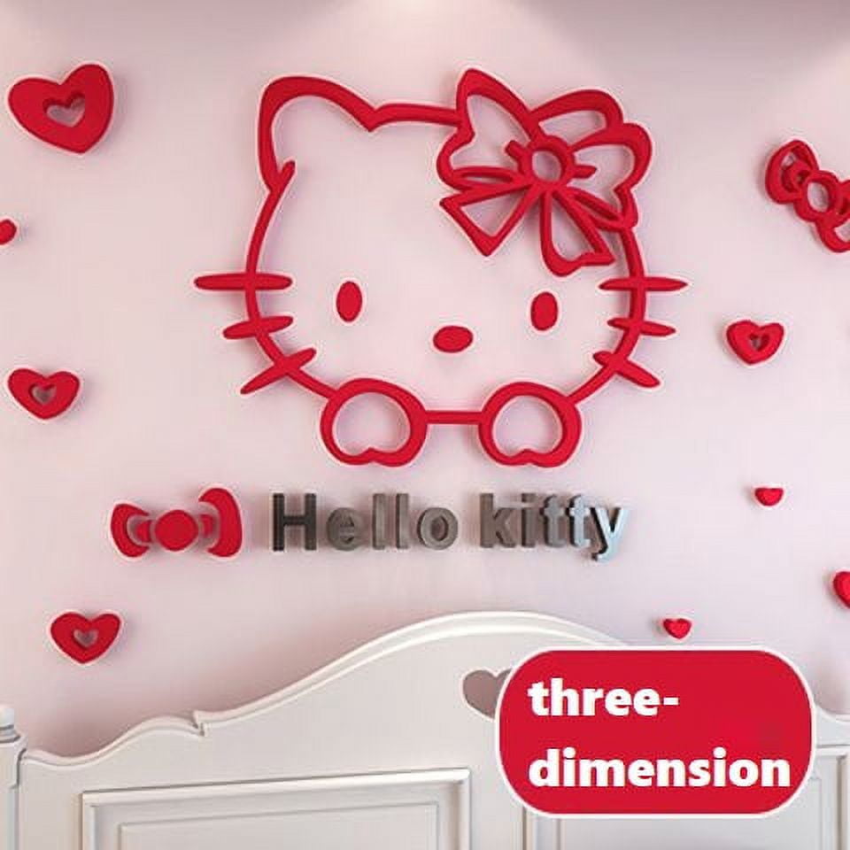 3D Stereo Diy Kawaii Sanrio Hello Kitty Anime Figure Wall Sticker Room ...