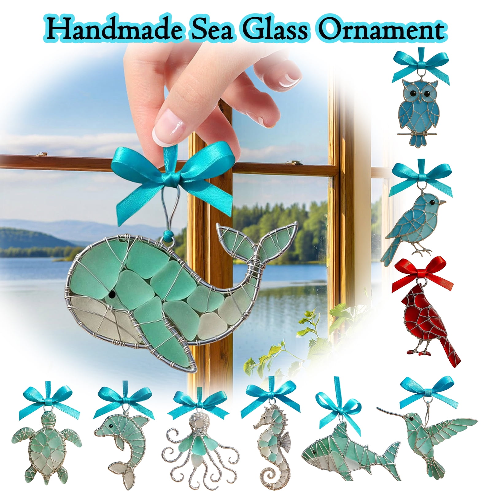 3D Stereoscopic Handmade Sea Glass Ocean Ornament, Nautical Coastal Wall Hanging Decoration ...