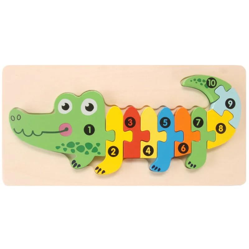 3D Stereoscopic Montessori Wooden Puzzle Cartoon Dinosaur Animal Shape ...