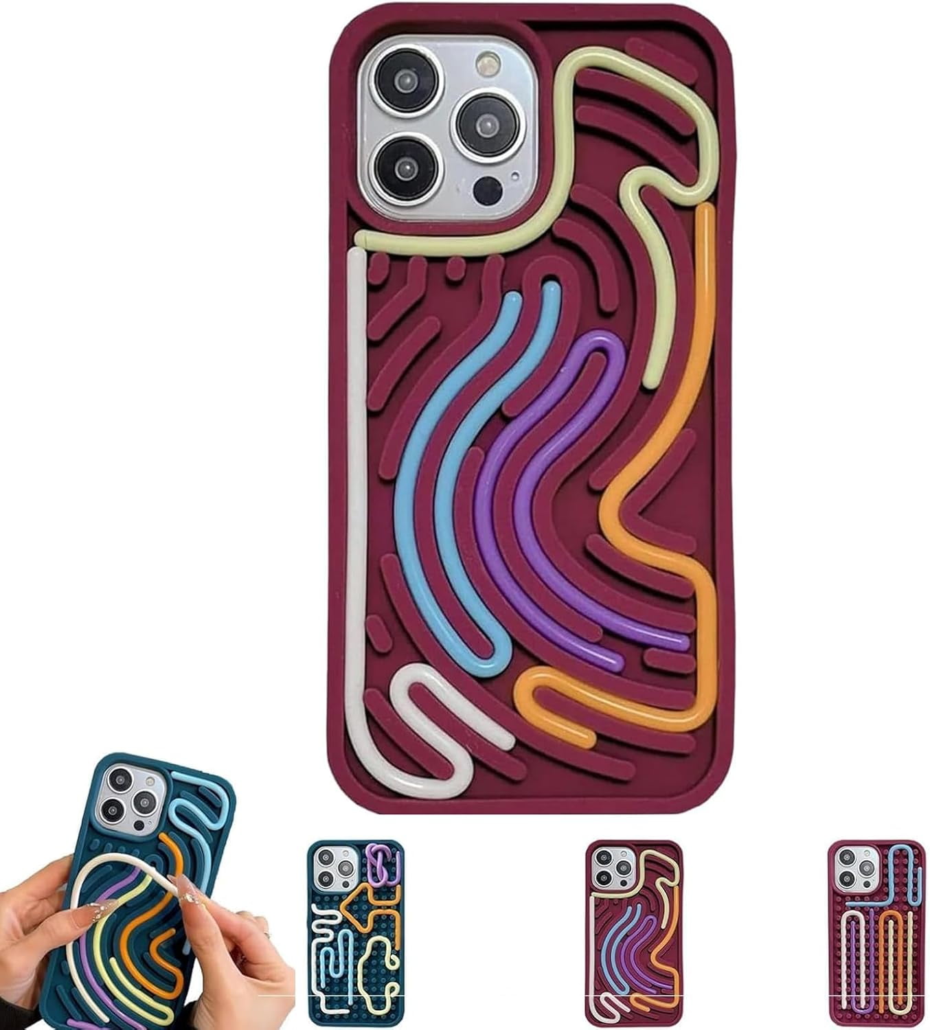 3D Stereoscopic Silicone Color Line Sensory Decompression Phone Case ...