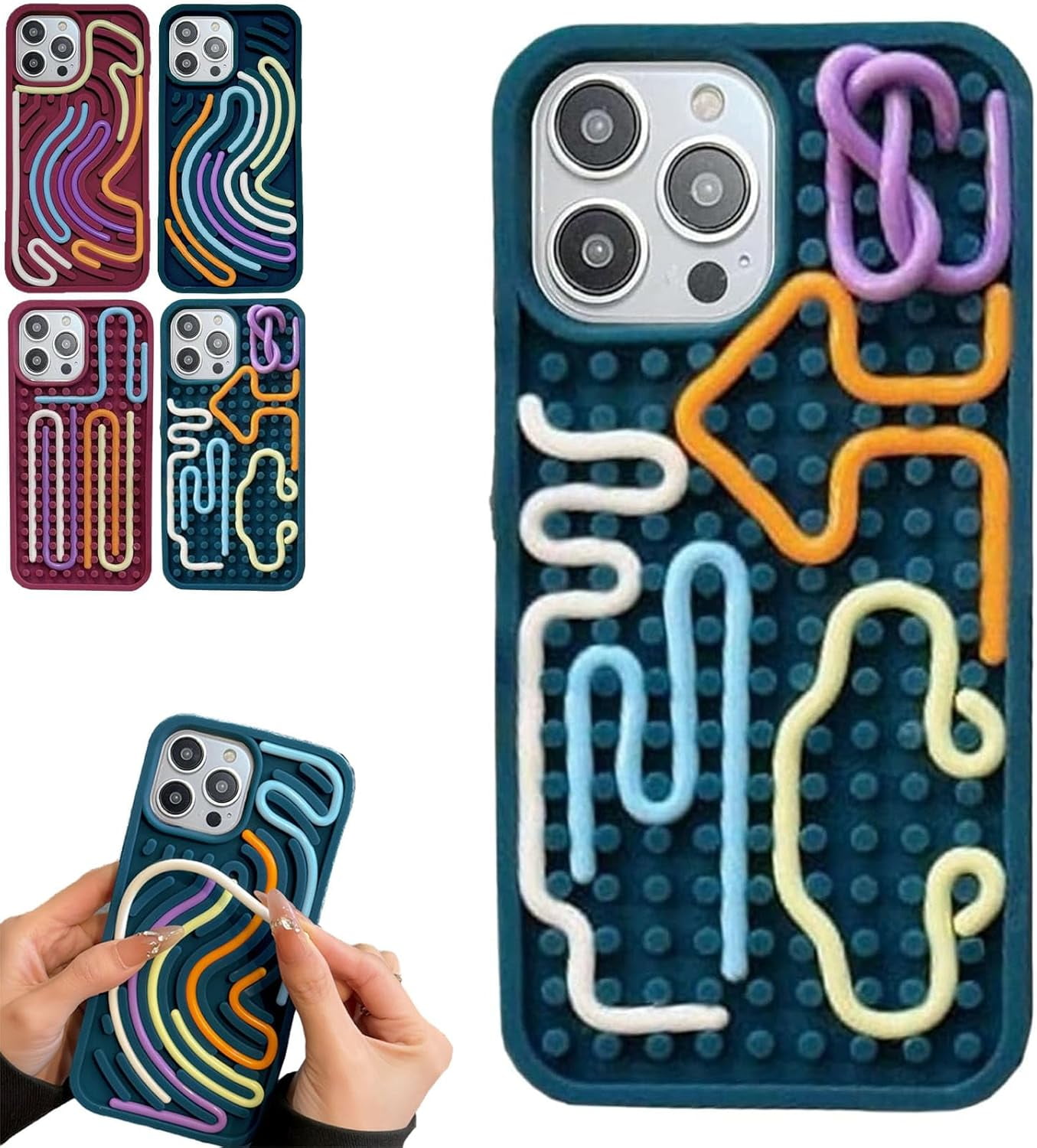 3D Stereoscopic Silicone Color Line Sensory Decompression Phone Case ...