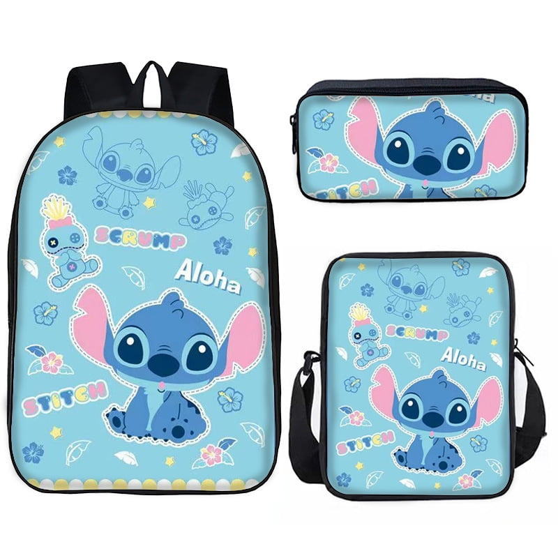 3D Sti_tch Print 3-Piece Backpack Set - Cute Cartoon Backpack, Shoulder ...