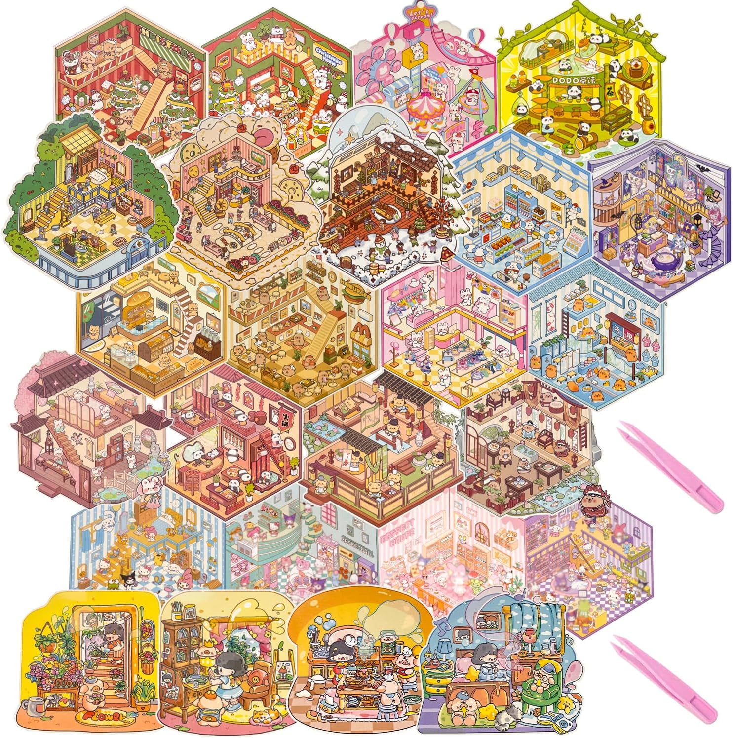 3D Sticker Scenes, 3D House Stickers, Isometric Sticker Rooms ...