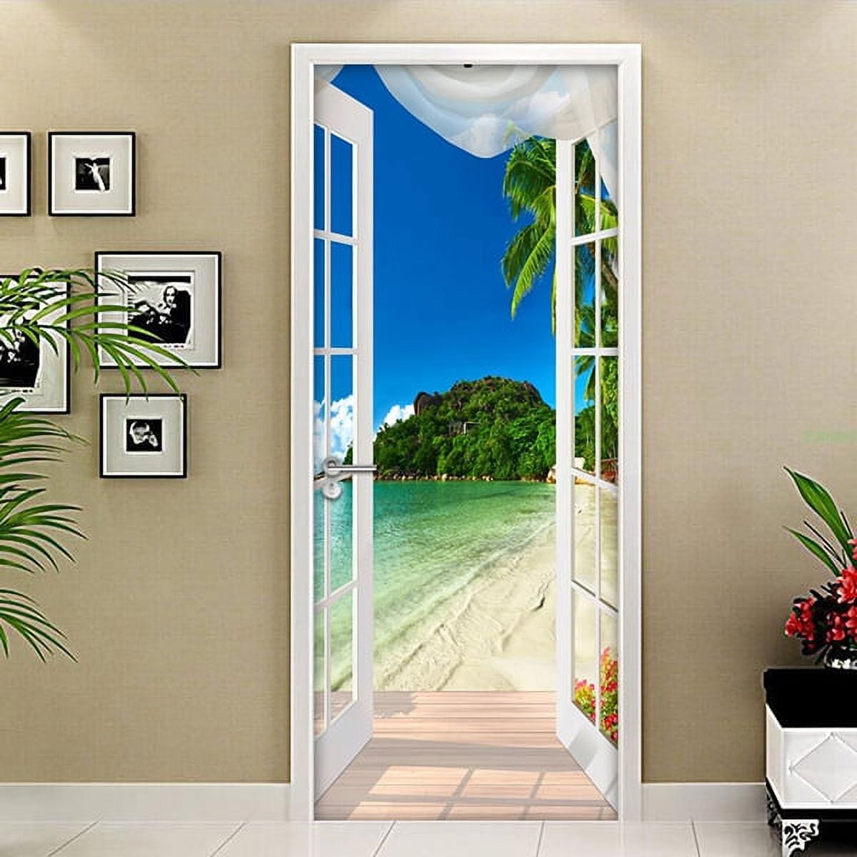 3D Sticker Window Beach Seaside Photo Mural Wallpaper PVC Self Adhesive ...