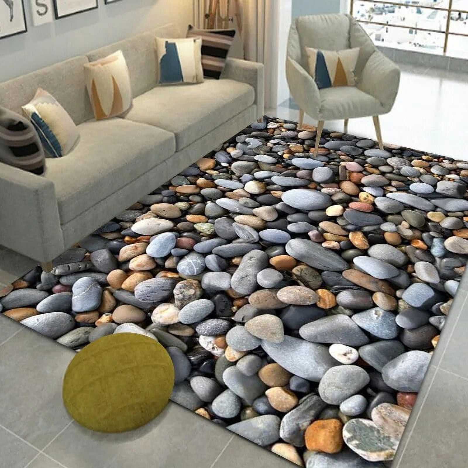 3D Stone Beach Pebbles Area Rug for Living Room Anti-slip Bedroom Sofa ...