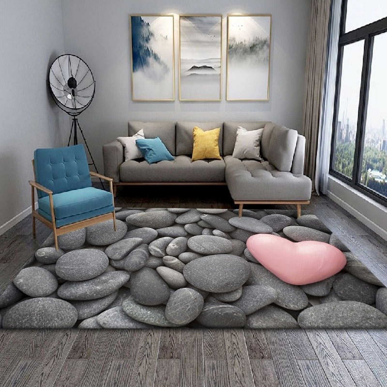 3D Stone Beach Pebbles Area Rug for Living Room Anti-slip Bedroom Sofa ...