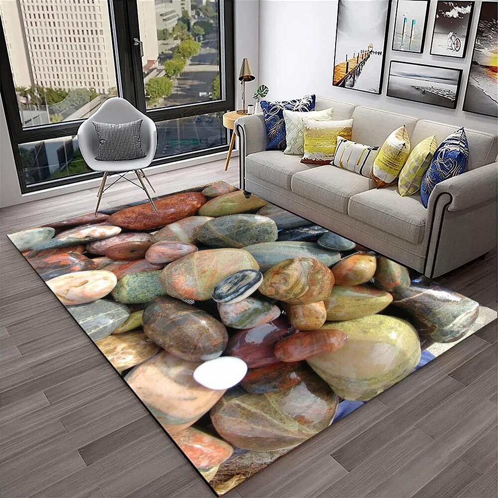 3D Stone Pebbles Footprint Beach Carpet Rug for Home Living Room ...