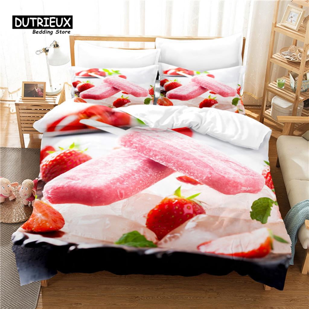 3D Strawberry Bedding Set 3Pcs Duvet Cover Set Soft Comfortable ...