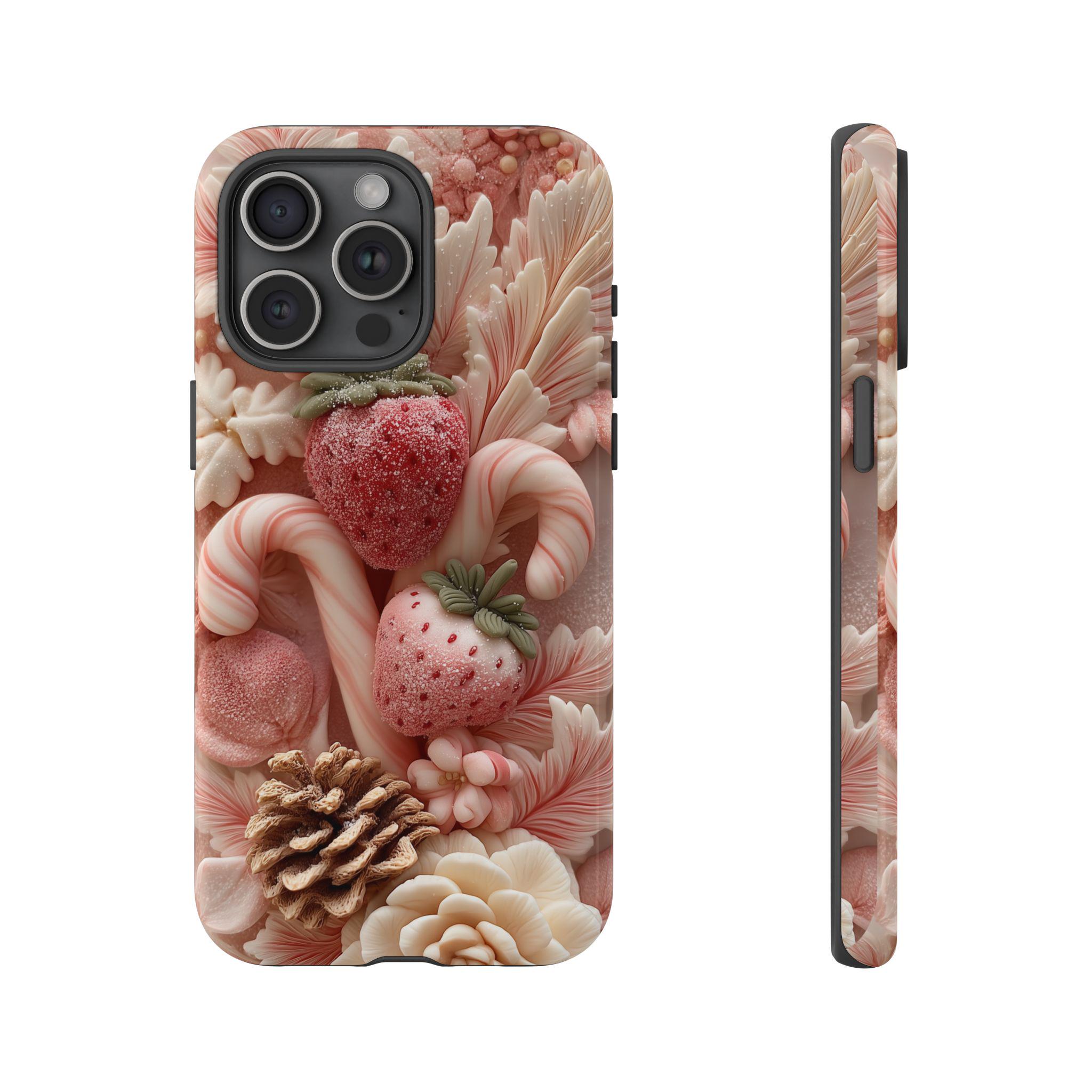3D Strawberry Candy Floral Phone Case Pink Pastel Kawaii iPhone 17 ...