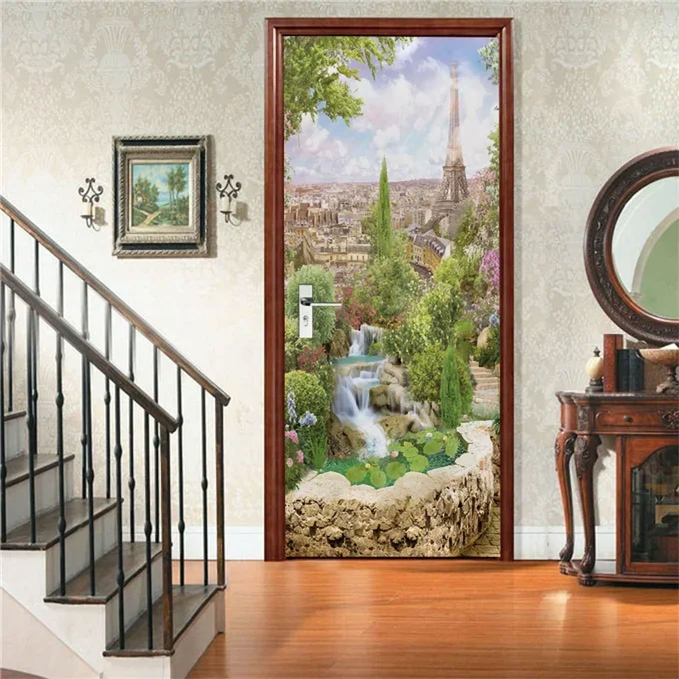 3D Street Scenery Door Stickers City Alley Floral Landscape Wallpaper ...