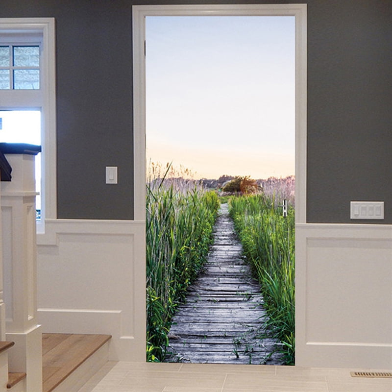 3D Street Scenery Doors Sticker Self-adhesive PVC Wallpaper Road Lane ...