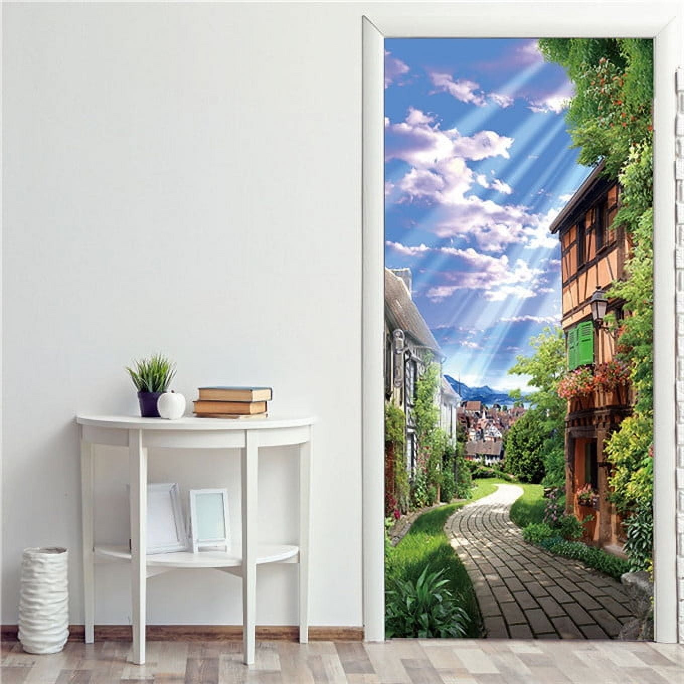 3D Street Scenery Doors Sticker Self-adhesive PVC Wallpaper Road Lane ...
