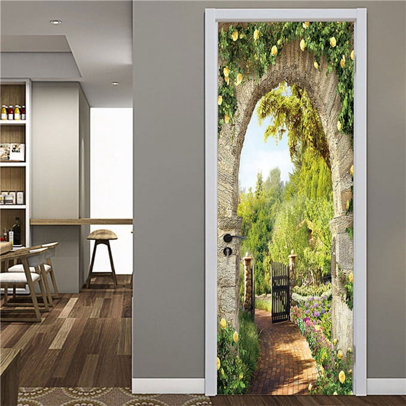 3D Street Scenery Doors Sticker Self-adhesive PVC Wallpaper Road Lane ...