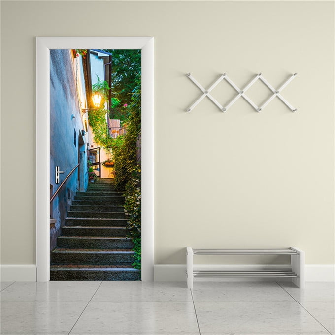 3D Street Scenery Doors Sticker Self-adhesive PVC Wallpaper Road Lane ...