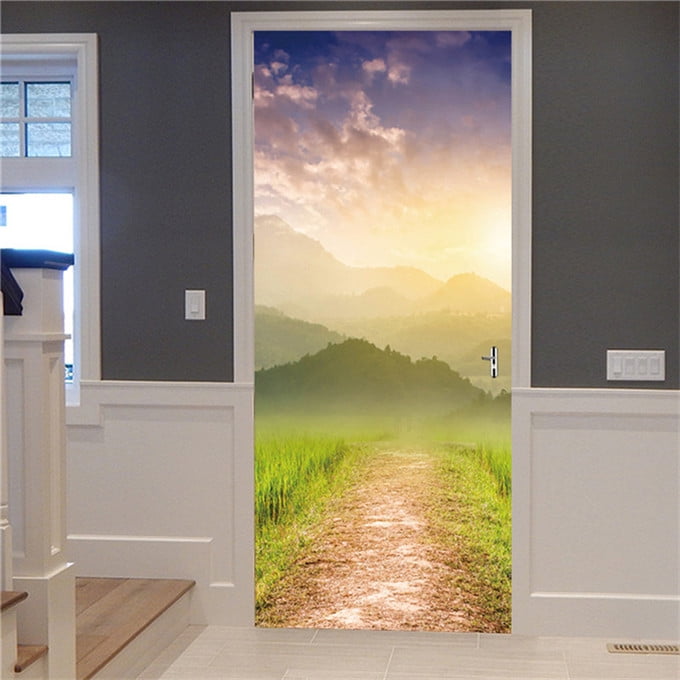 3D Street Scenery Doors Sticker Self-adhesive PVC Wallpaper Road Lane ...