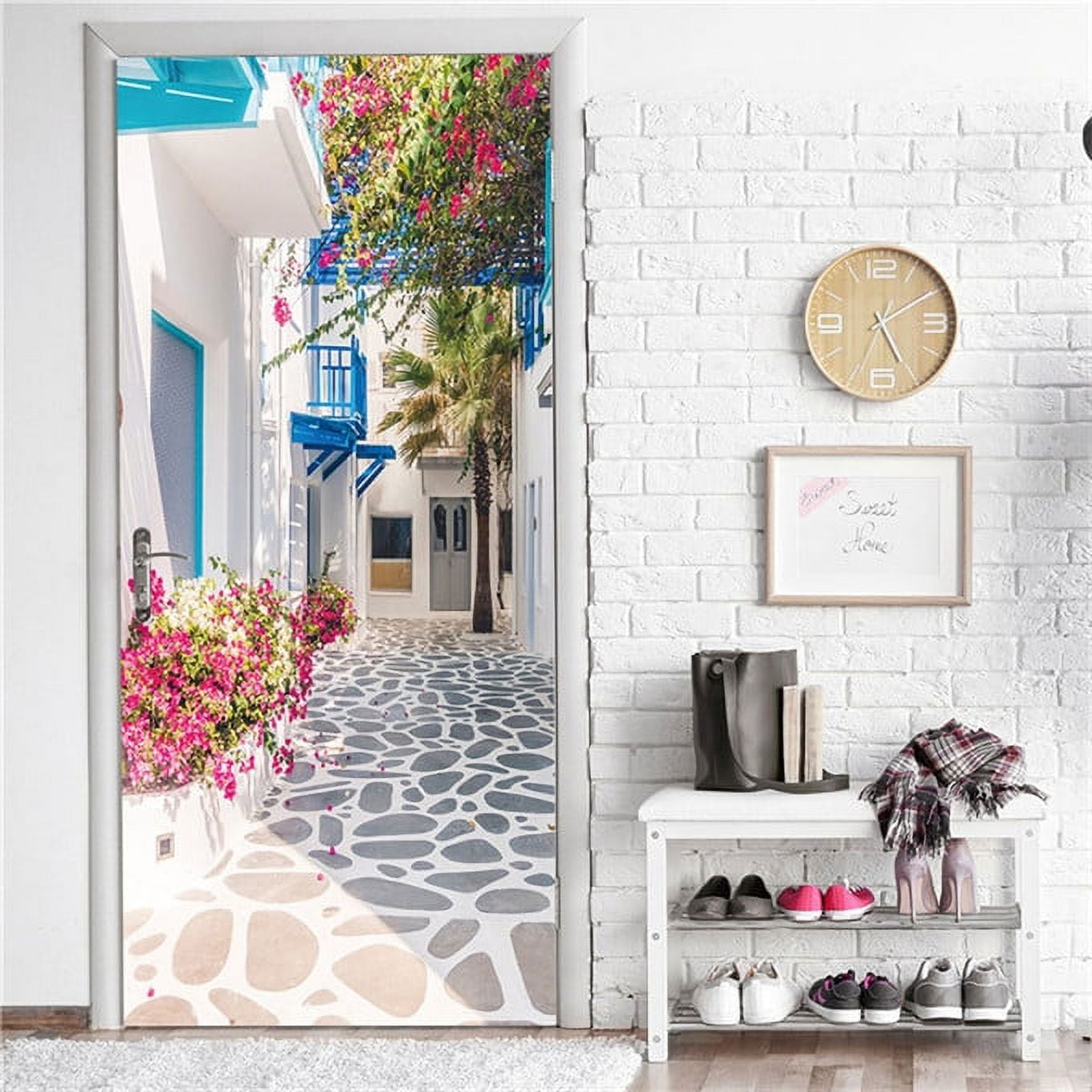 3D Street Scenery Doors Sticker Self-adhesive PVC Wallpaper Road Lane ...