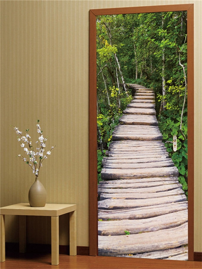 3D Street Scenery Doors Sticker Self-adhesive PVC Wallpaper Road Lane ...