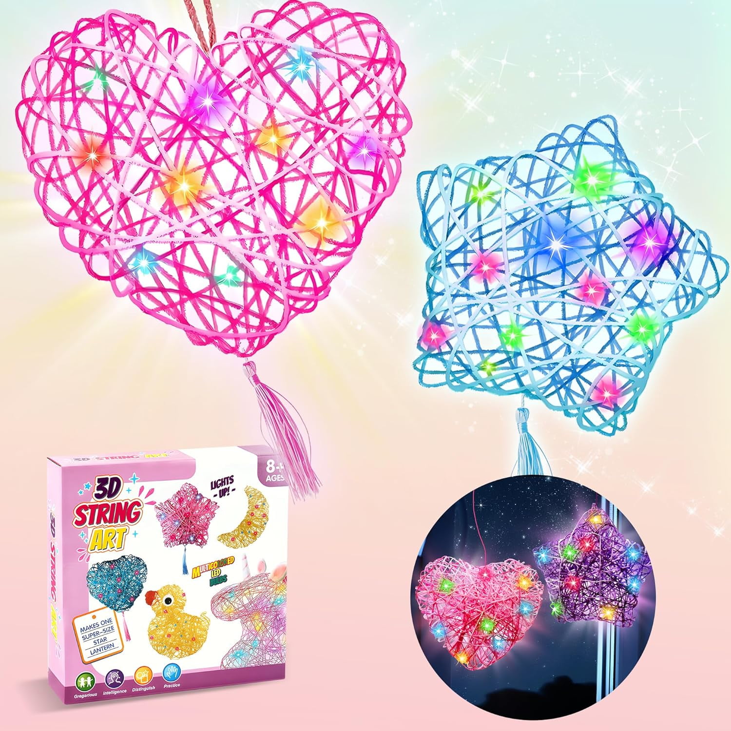 3D String Art Kit for Kids, Makes Light Up String Light Toy, Kids DIY ...