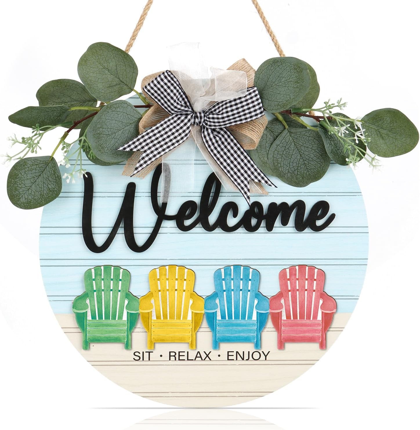 3D Summer Welcome Beach House Wood Sign Wreath(11.4x11.4 inches ...