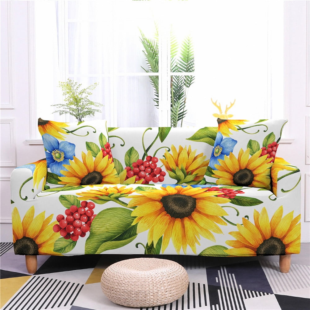 3D Sun Flower Print Sofa Cover Slipcover Stretch Sofa Cover for Living Room Elastic Couch Chair ...