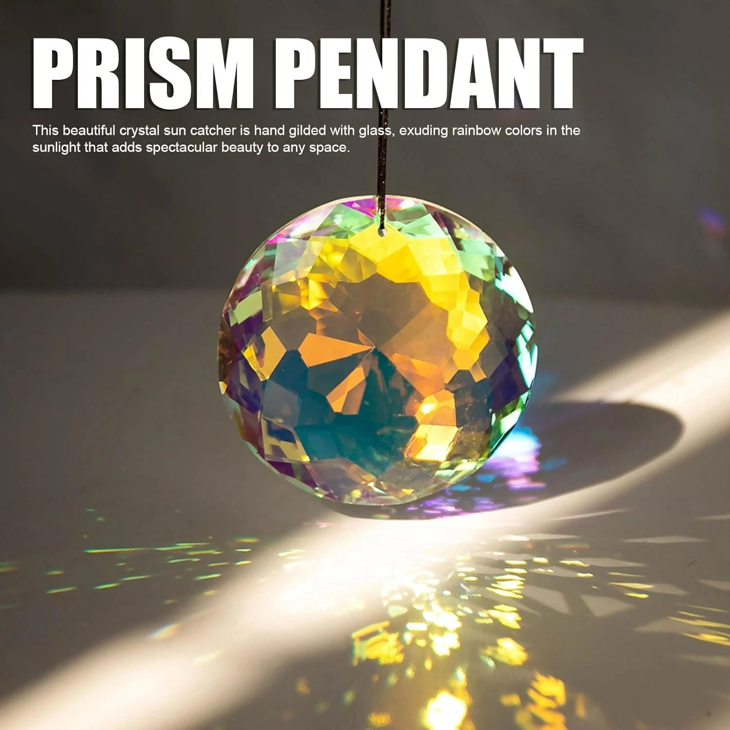 3D Suncatcher Round Pendant Crystal Shine Maker Window Hanging Prism ...