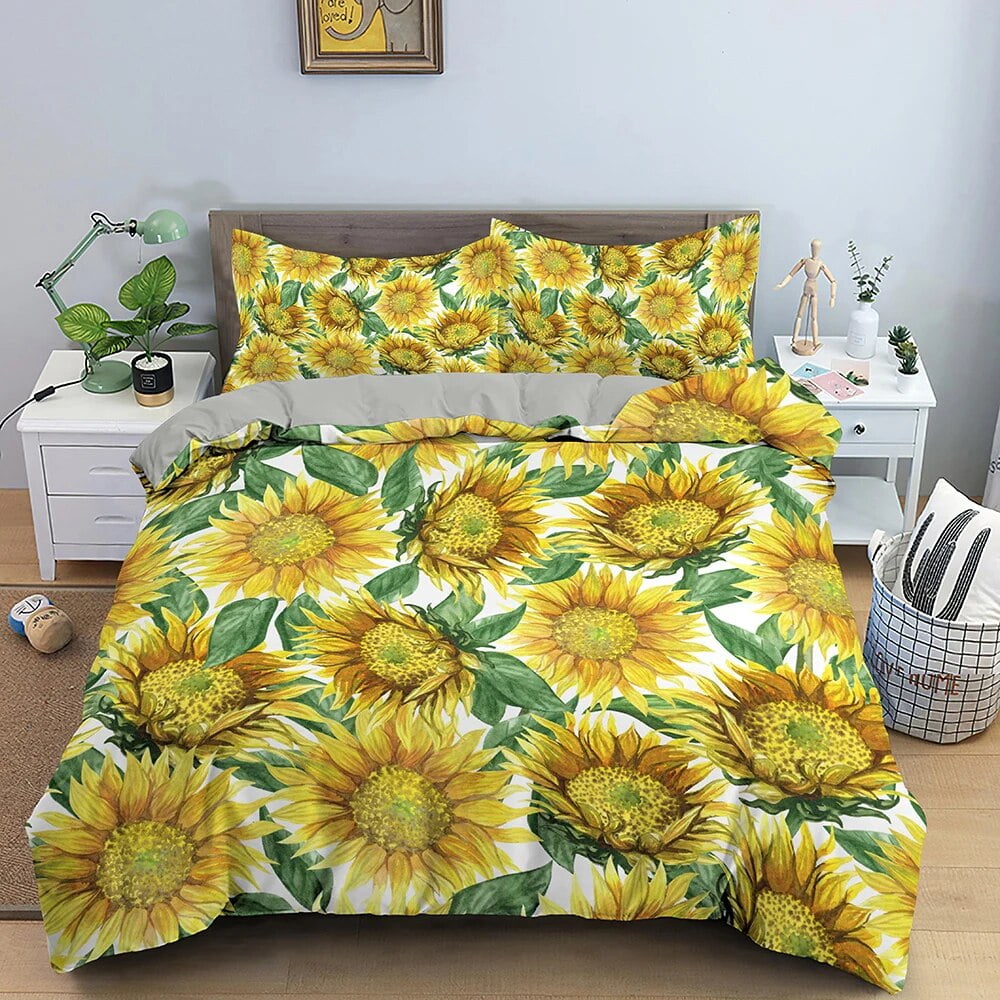 3D Sunflower Bedding Set Luxury 2/3Pcs Floral Print Duvet Cover Sets ...