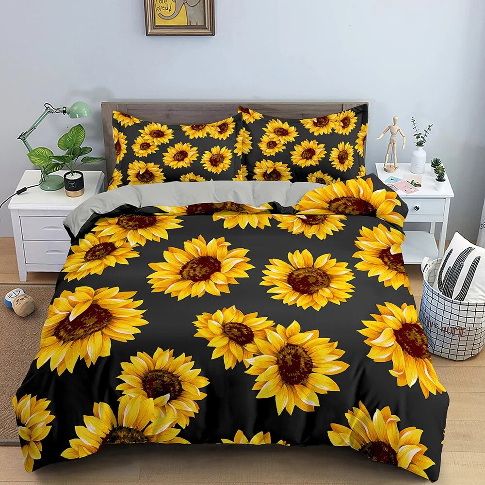 3D Sunflower Bedding Set Luxury 2/3Pcs Floral Print Duvet Cover Sets ...