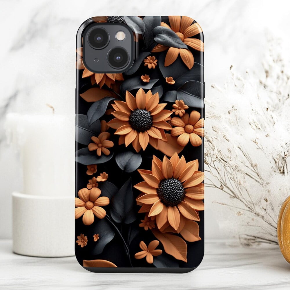3D Sunflower Black Fall Floral Autumn Phone Case 17 16 15 14 13 12 11 ...
