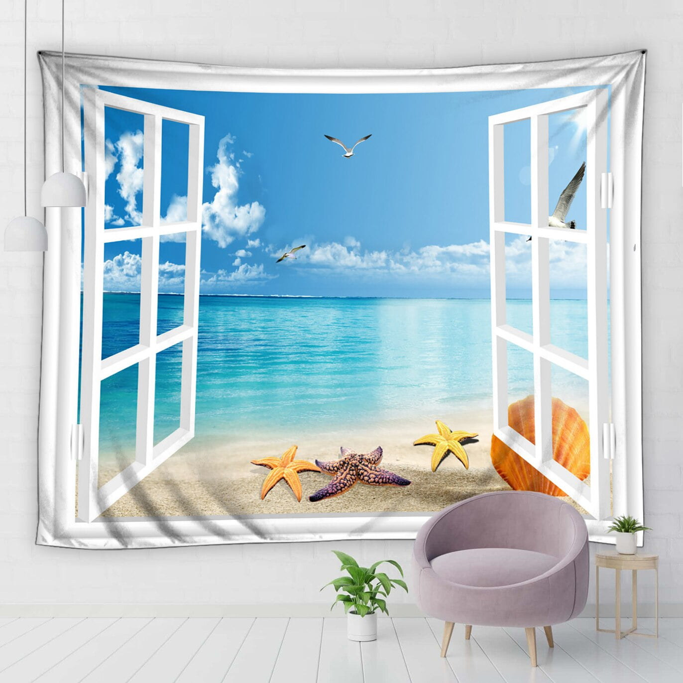 3D Sunflower Field Tapestry Wall Hanging Sun Sea Beach Landscape ...