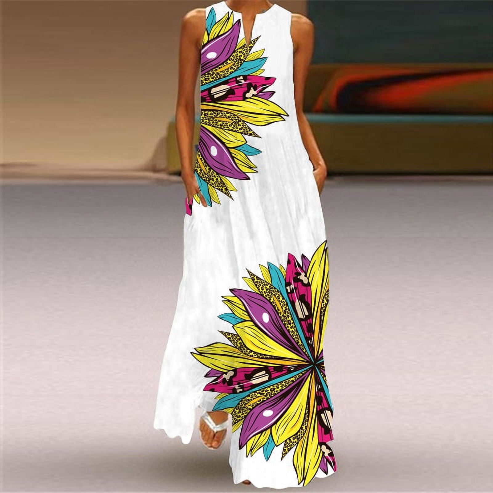 3D Sunflower Printed Maxi Dresses Summer Women Fashion Flowers ...