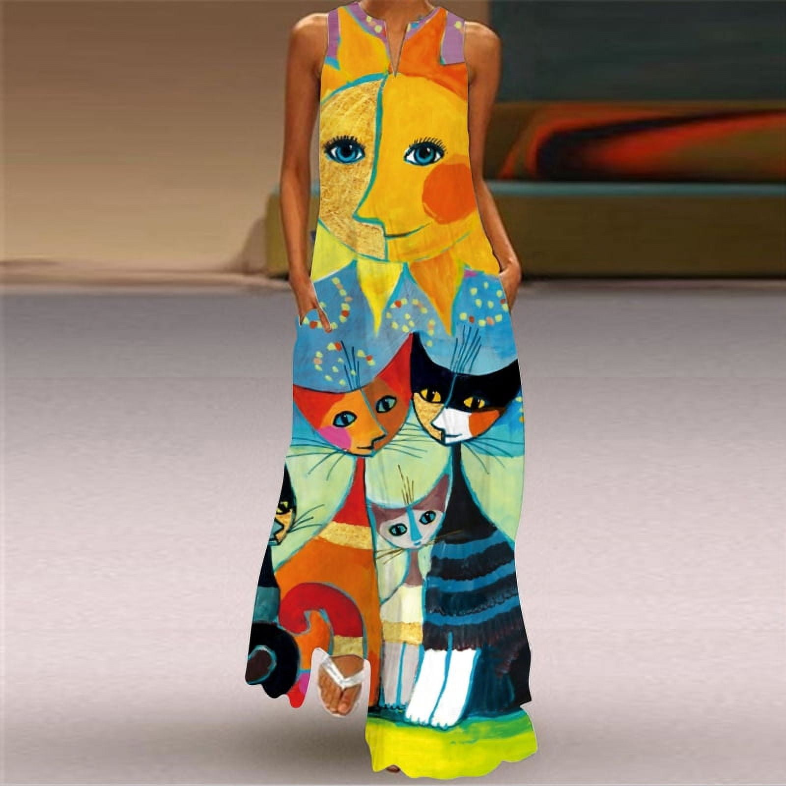 3D Sunflower Printed Maxi Dresses Summer Women Fashion Flowers ...