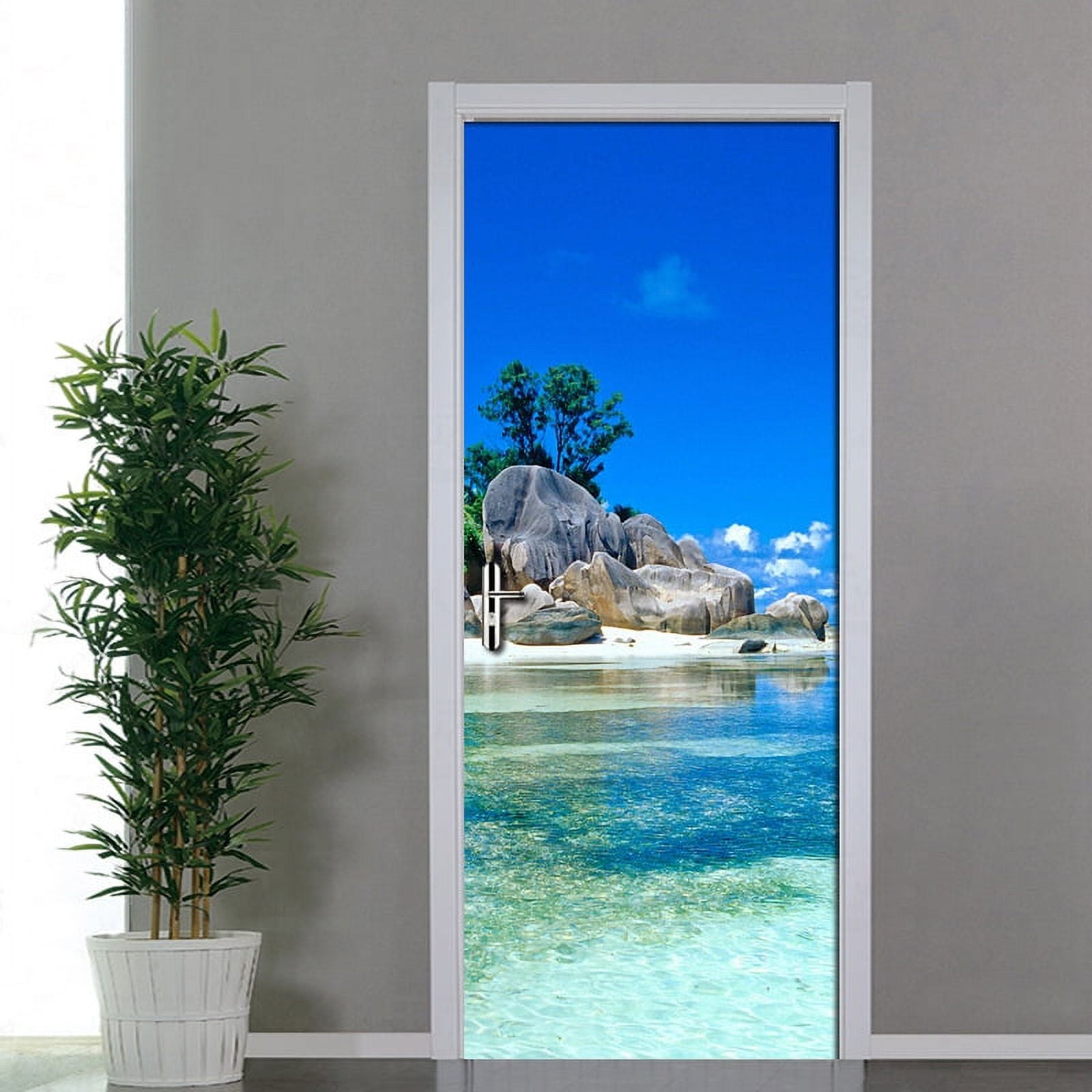 3D Sunset Scenery Door Sticker Summer Beach Scenery Wallpaper PVC ...