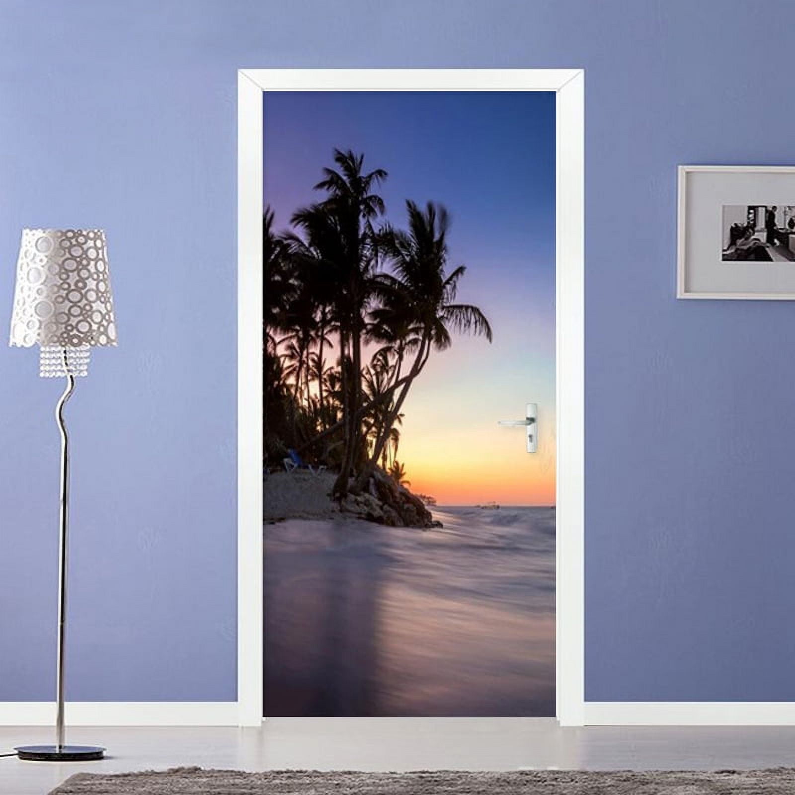 3D Sunset Scenery Door Sticker Summer Beach Scenery Wallpaper PVC ...