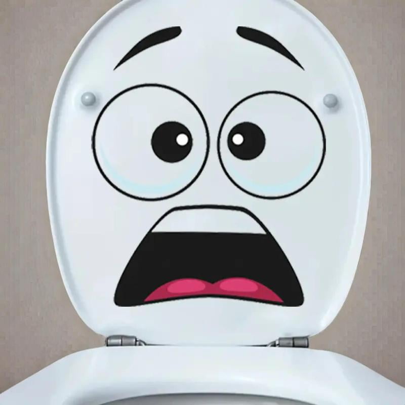 3D Surprised Face Toilet Decal, 1 Count Emotive Humorous Wall Art with ...