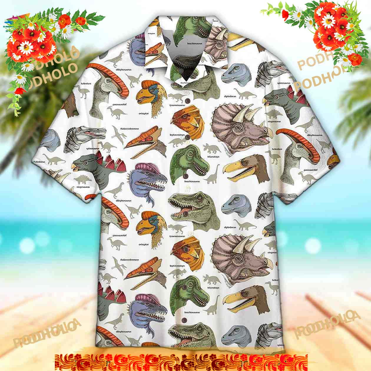 3D T-Rex Realistic Dinosaur Summer Beach Hawaiian Shirt - Walmart.com