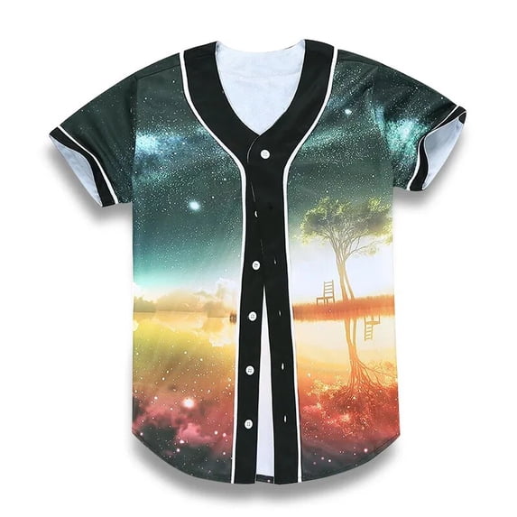 3D T Shirt Men Baseball Jersey Galaxy Sunset Tree Print Men's V-neck ...