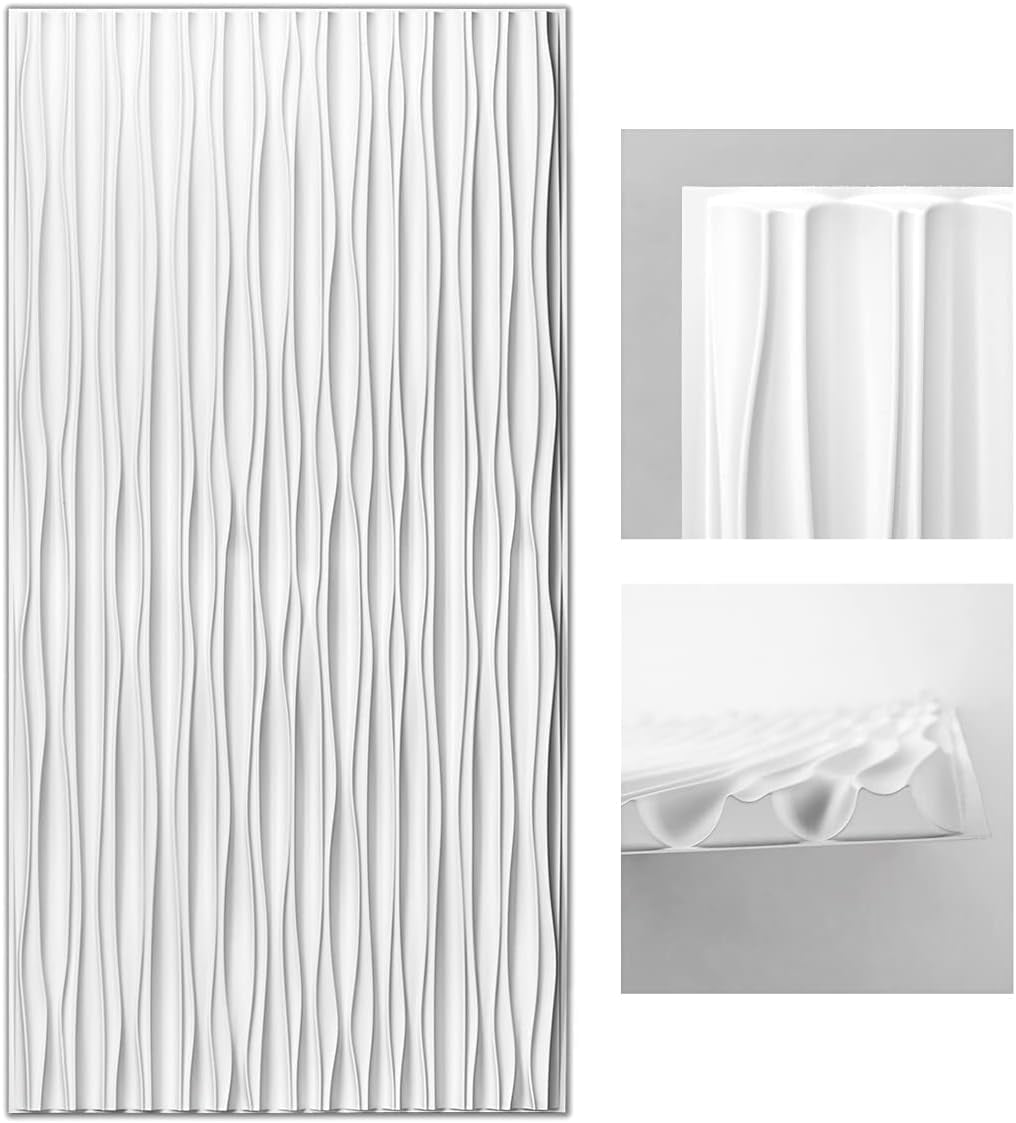 3D Textured Wavy Wall Panels Decorative for Interior Wall Dcors, White ...