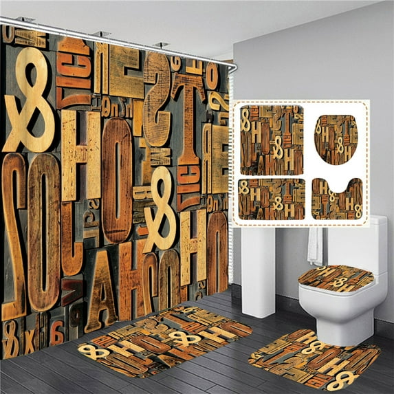 3D Three-dimensional Retro Nostalgic Print Shower Curtain letter style ...
