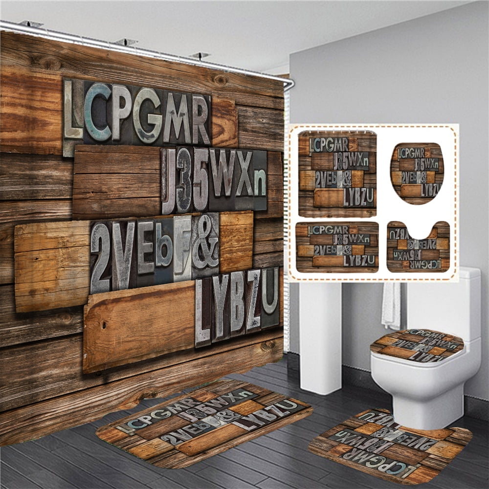 3D Three-dimensional Retro Nostalgic Print Shower Curtain letter style ...