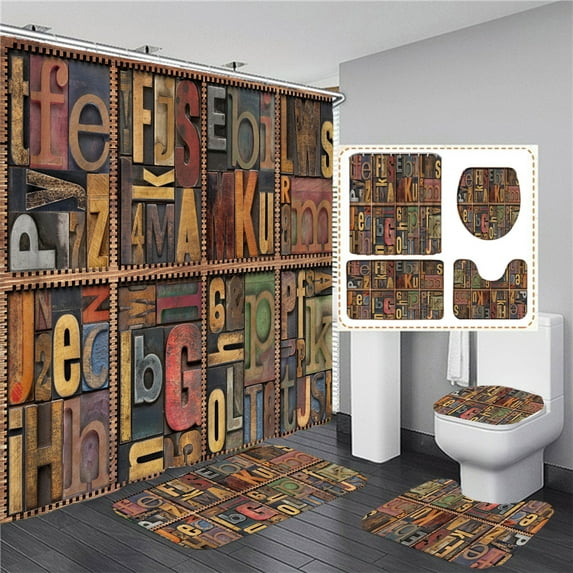 3D Three-dimensional Retro Nostalgic Print Shower Curtain letter style ...