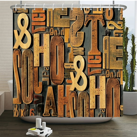 3D Three-dimensional Retro Nostalgic Print Shower Curtain letter style ...