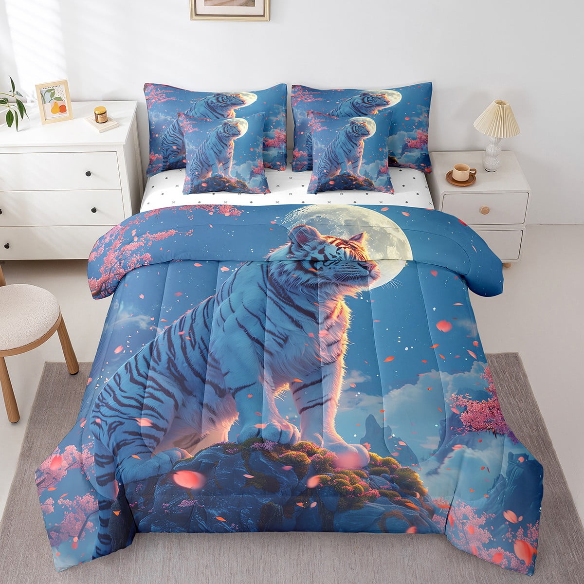 3D Tiger Bedding Set 7 Pieces Jungle Wild Animal Comforter Set Queen ...