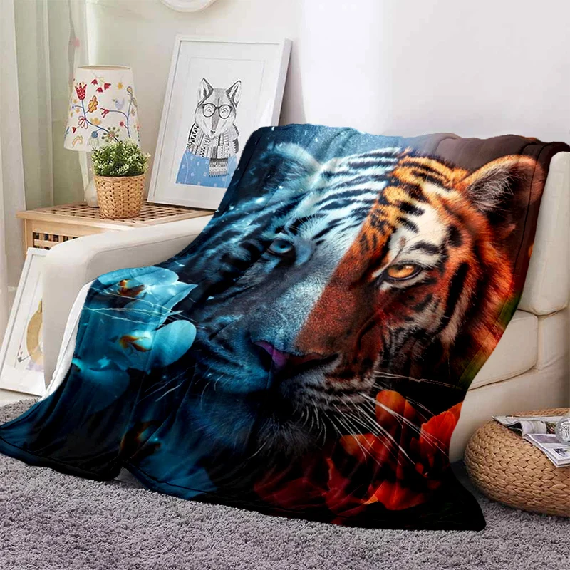 3D Tiger blanket Super Soft For Spring Autumn Modern Line Art Sherpa ...