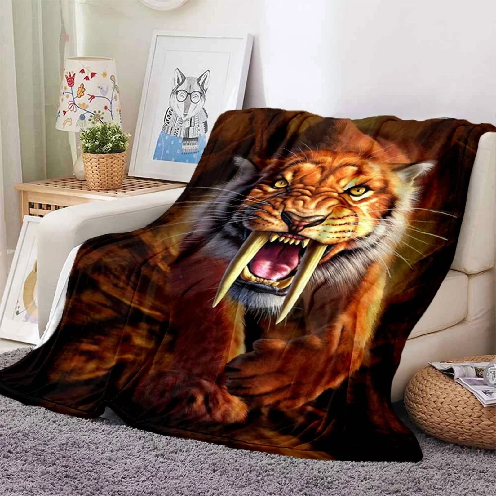 3D Tiger blanket Super Soft For Spring Autumn Modern Line Art Sherpa ...