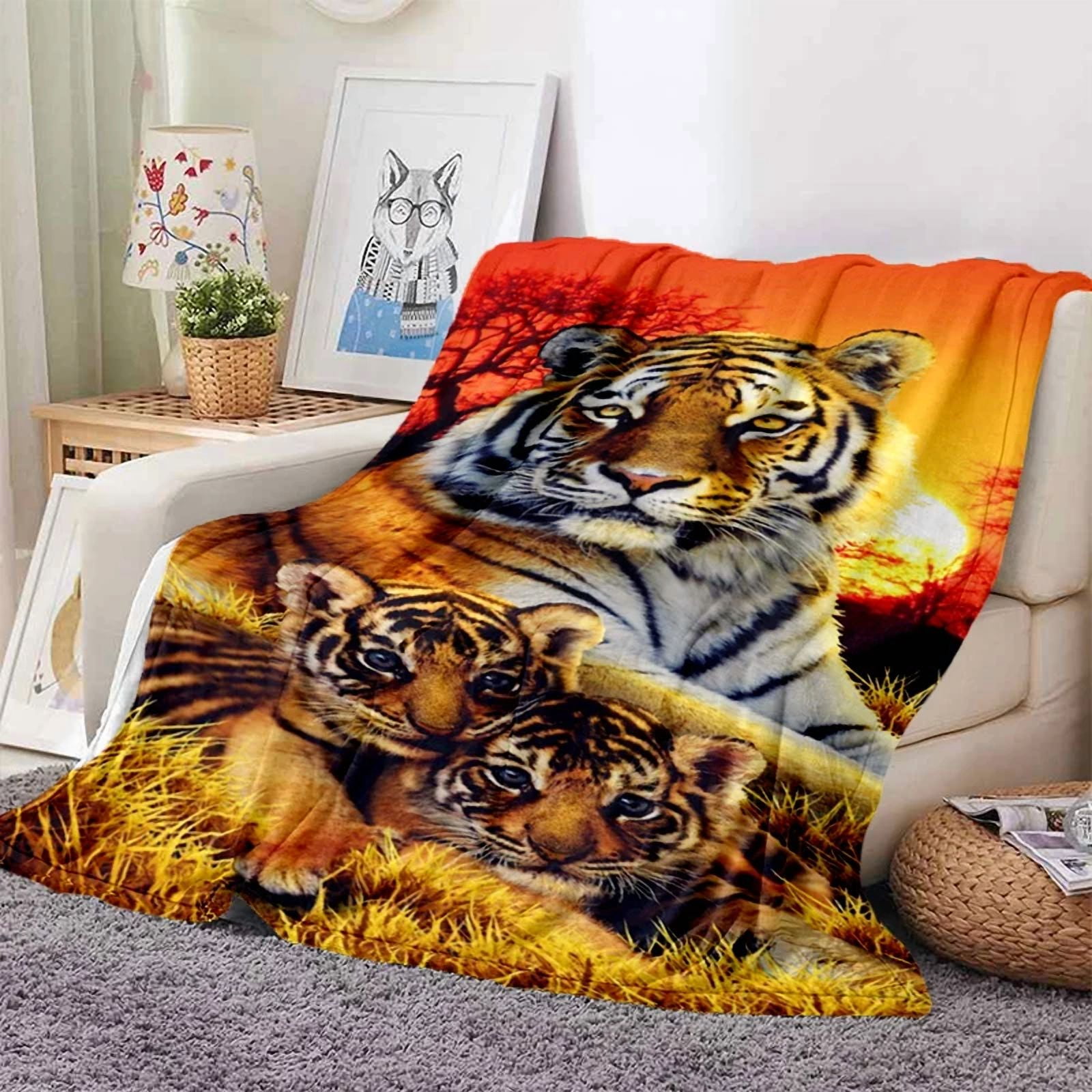 3D Tiger blanket Super Soft For Spring Autumn Modern Line Art Sherpa ...