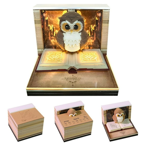 3D Time Piece Calendar Carved Tree Memo Pad 2026 Desk Calendar with LED ...