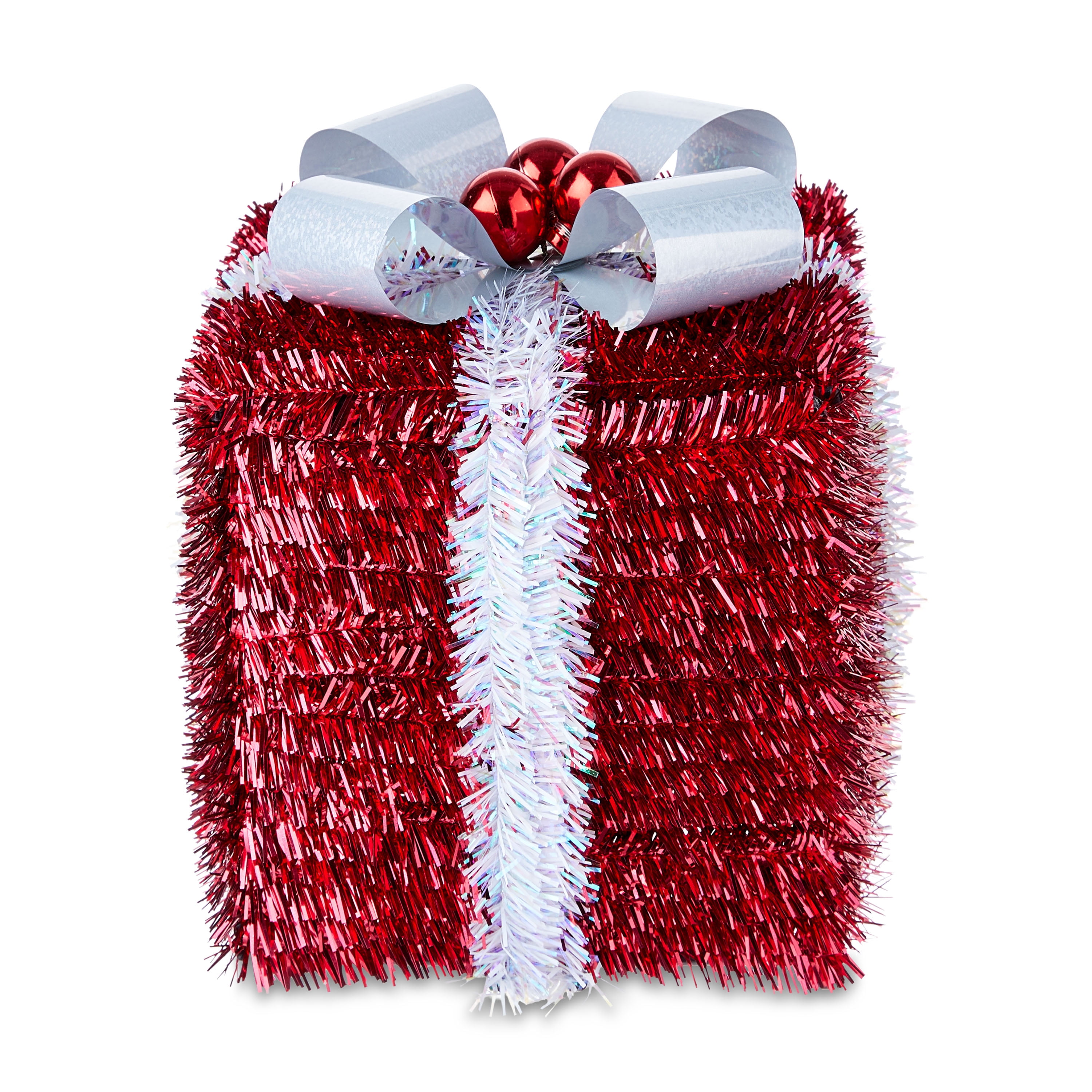 3D Tinsel Red Square Christmas Present Tabletop Decoration, 6 in, by ...
