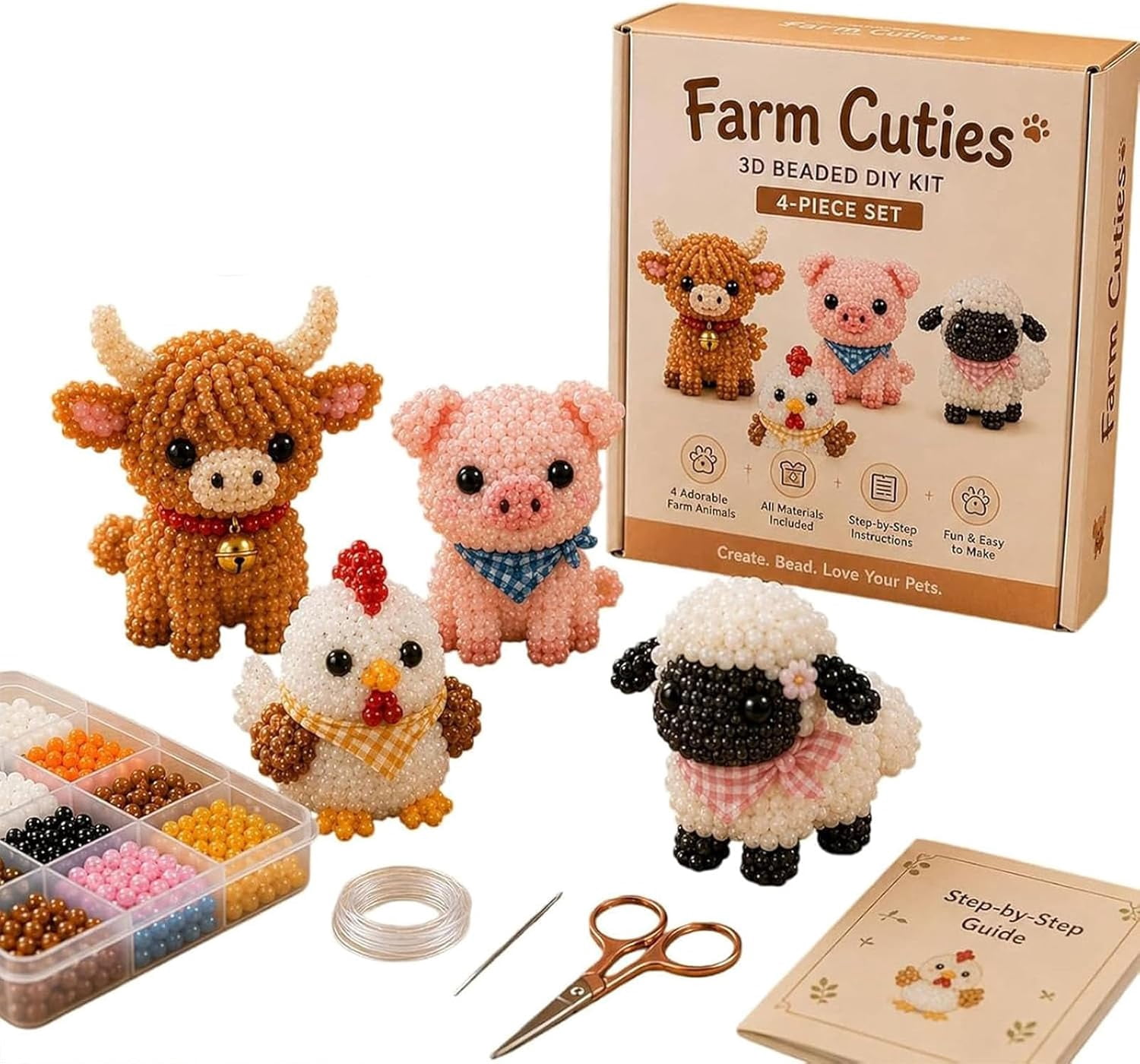 3D Tiny Beaded Animal DIY Craft Kit, 4 Pond Designs, Beginner Friendly ...