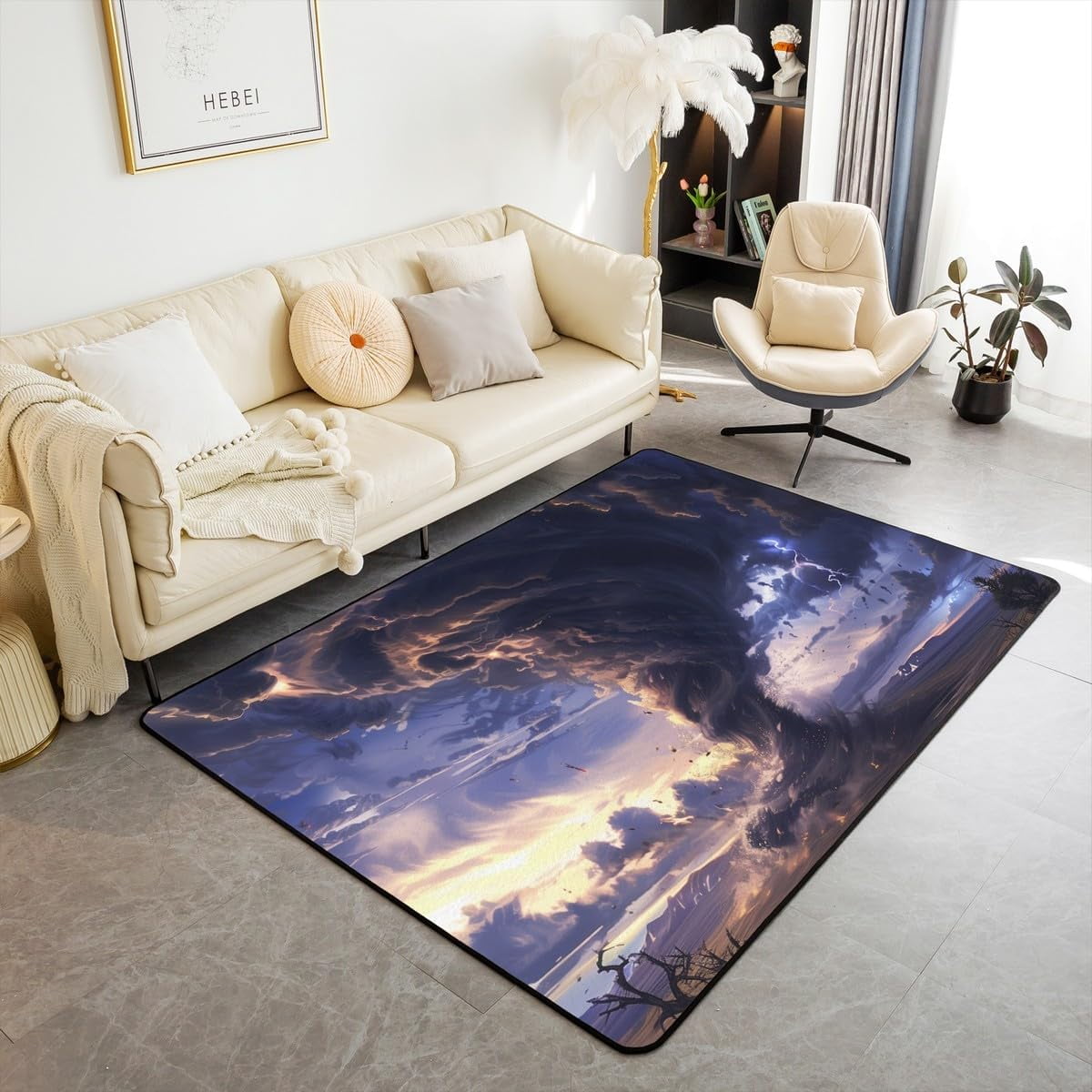 3D Tornado Area Rug ,Mystic Sky Purple Lightning Paint Decorative Rug ...